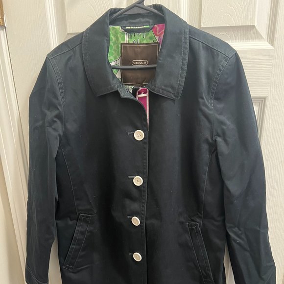 Coach | Jackets & Coats | Coach Womens Black Cotton Retro Floral Mid ...
